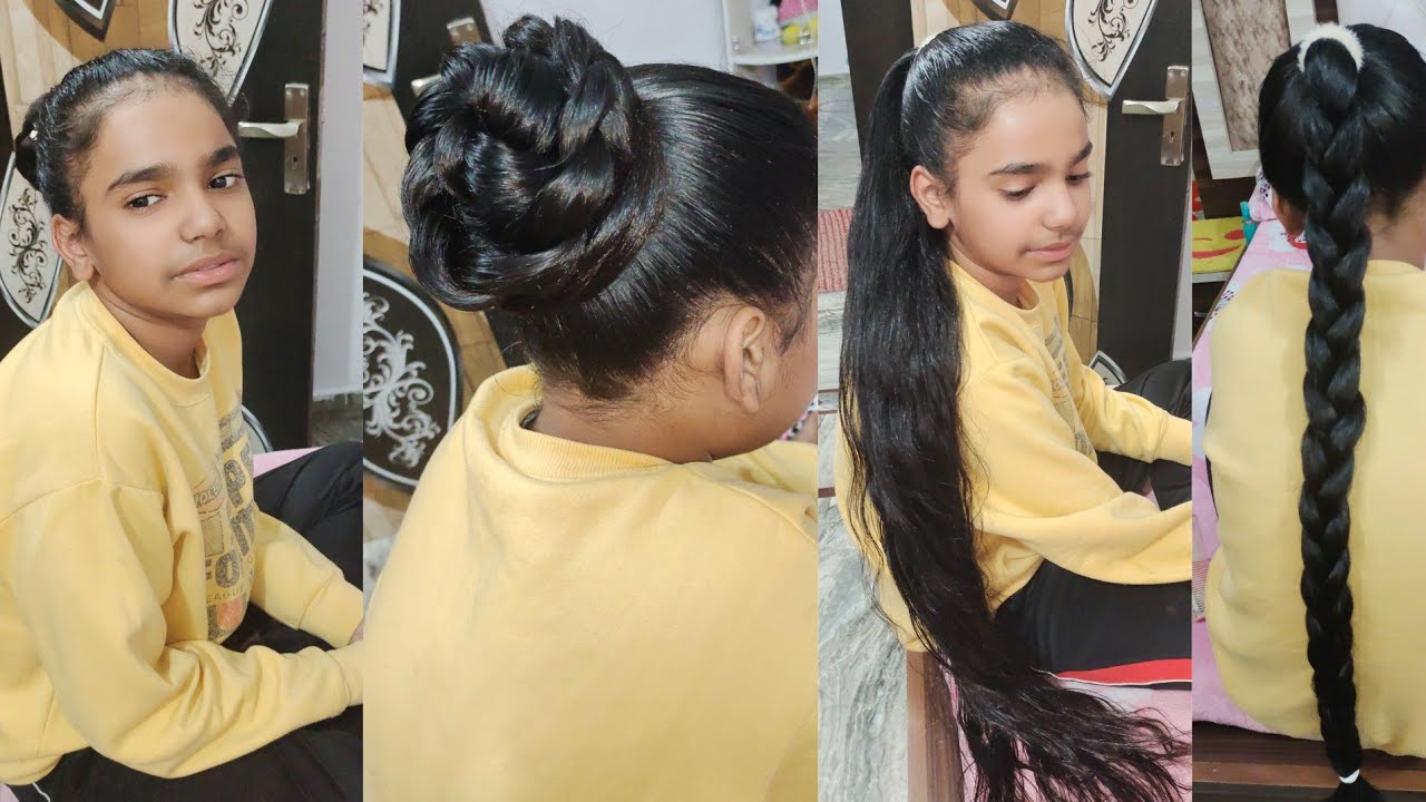 Jashan Long Oily Hair High Braided Bun/Long Oily Hair/Beautiful Sleek ...