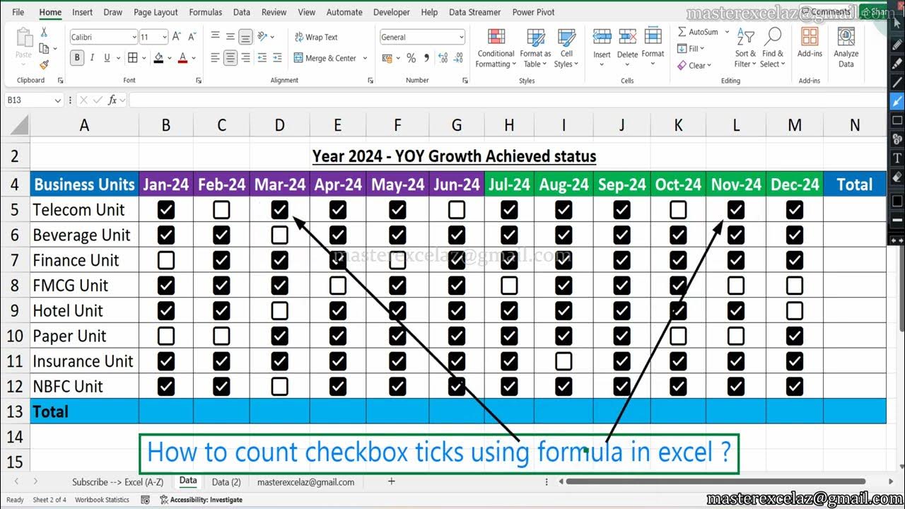How to count checkbox ticks using formula in excel - MS Excel Tips & Tricks - YouTube
