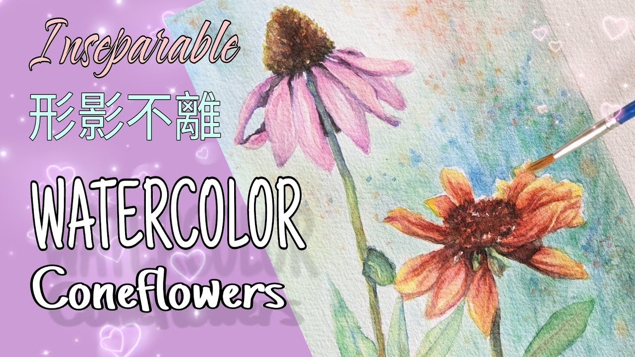 Easy Watercolor Flower Tutorial - Coneflower painting - Echinacea - 水彩 ...