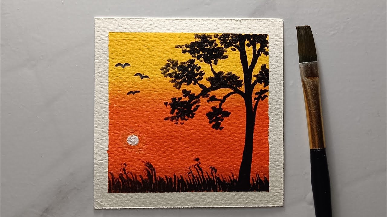 How To Paint a Sunset Scenery Painting | Easy Sunset Painting Tutorial ...