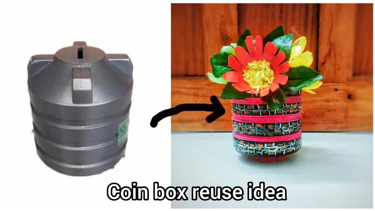coin box reuse idea 💡 / diy plant pot/ waste materials reuse idea - YouTube