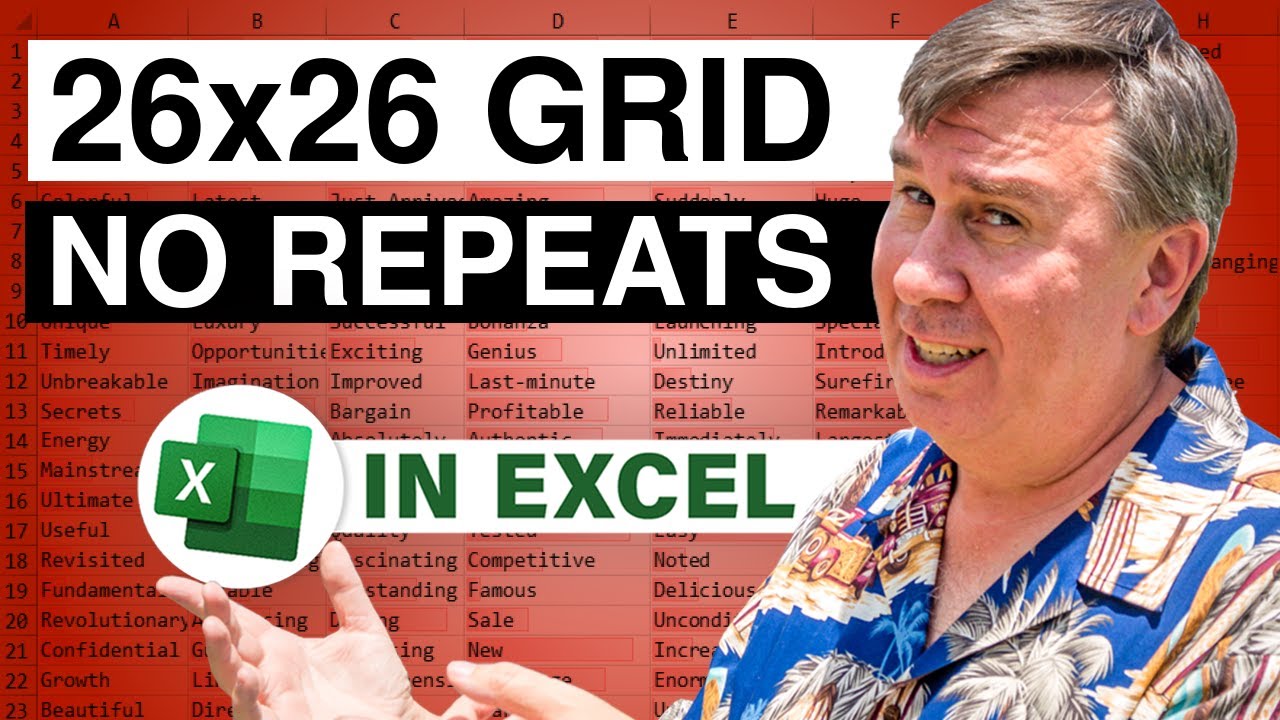 Excel - 26x26 Letter Grid & No Repeats-Both Ways?: Episode 1700 - YouTube