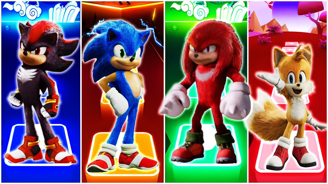 Shadow vs Sonic vs Knuckles vs Tails || Tiles Hop EDM Rush - YouTube