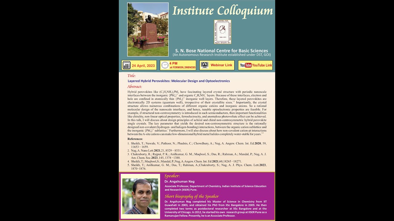 Institute Colloquium by Dr. Angshuman Nag, Associate Professor ...