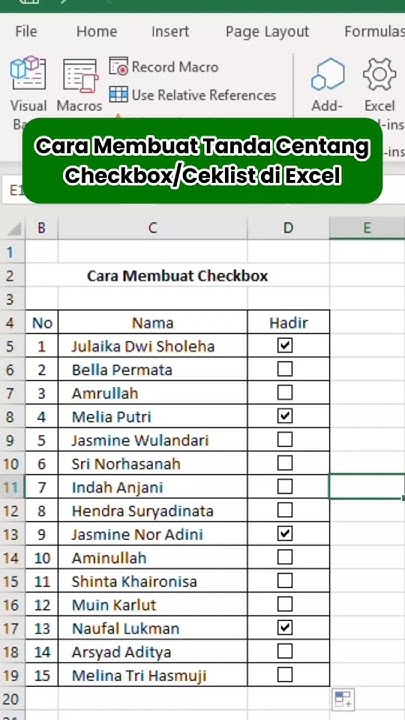 CARA MEMBUAT TANDA CENTANG/CHECKBOX/CEKLIST DI EXCEL MUDAH CEPAT - YouTube
