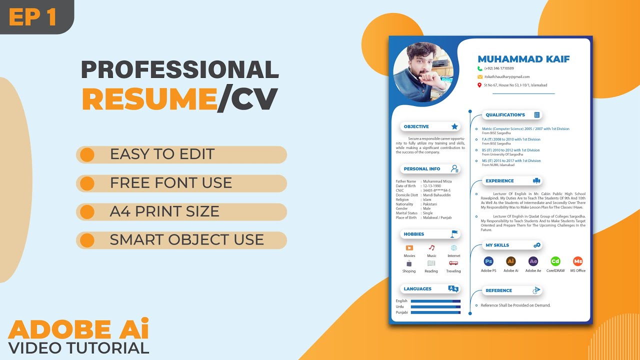 Make a Professional Resume in Adobe Illustrator - Adobe illustrator ...