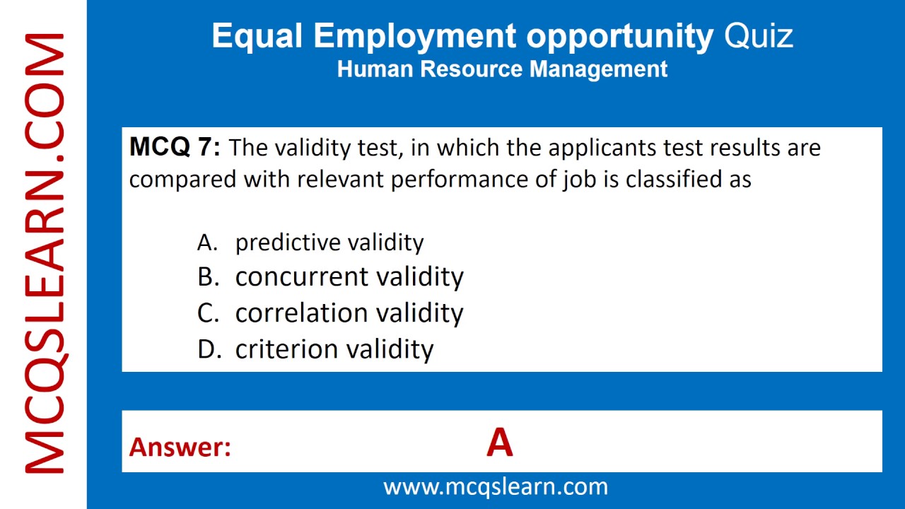 Equal Employment Opportunity Quiz Question Answer | Employment ...