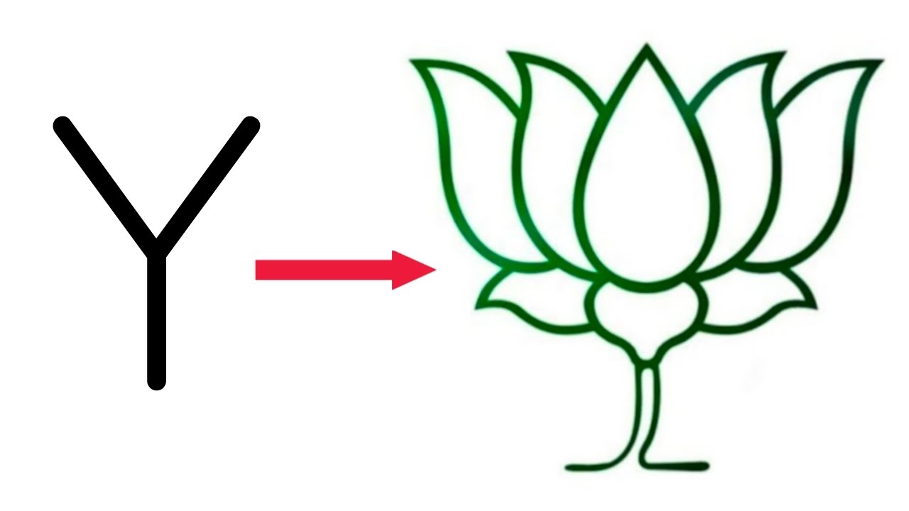 How to draw Lotus flower from Y Letter | Easy Lotus flower drawing easy ...