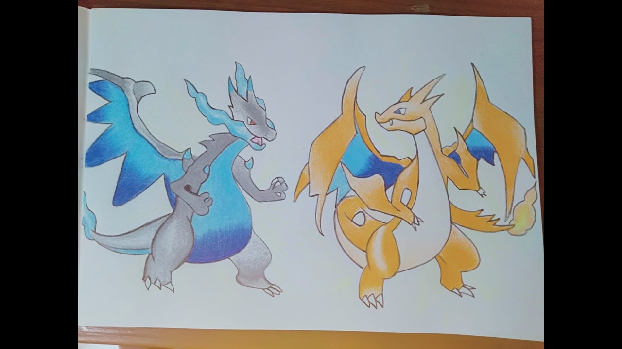 Drawing Mega Charizard X & Mega Charizard Y | Pokemon | Crayons - YouTube