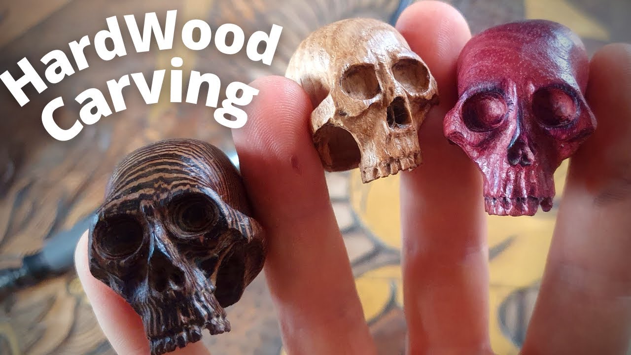 Wood carving mini skulls - YouTube