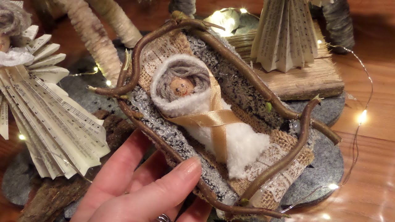 DIY/ goldige Krippenfiguren/ Christkind & Krippe SELBER BASTELN in ...