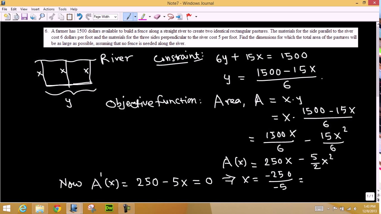 Calculus I: Optimization example - YouTube