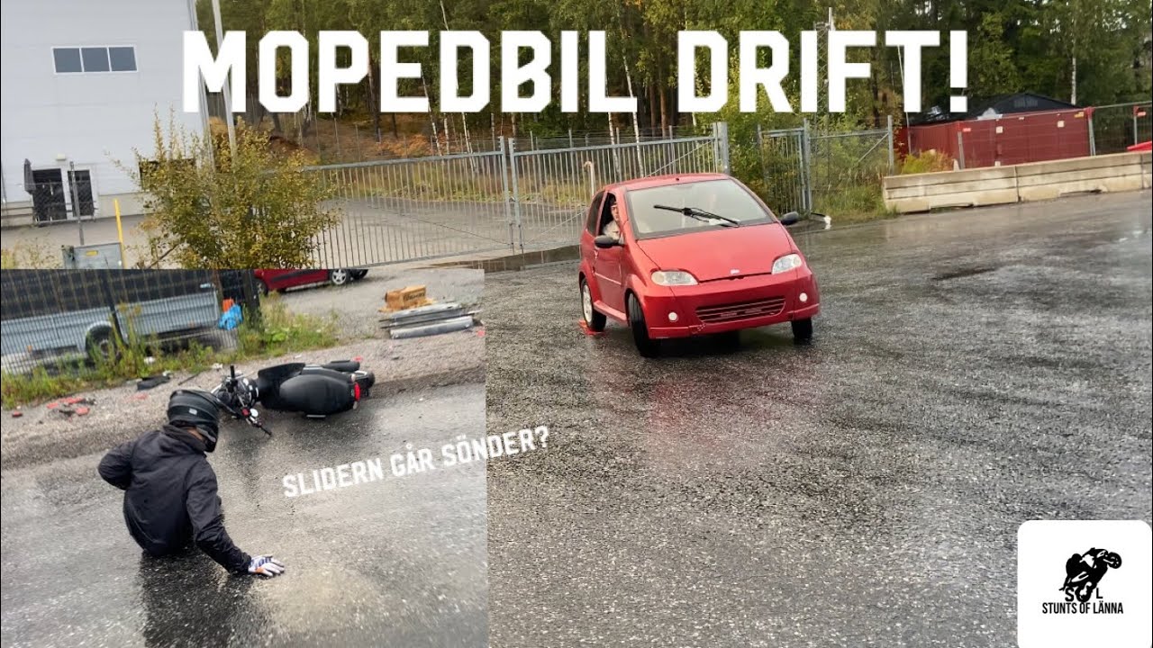 Mopedbil drift! || Yamaha slider stunt! || ramlar och har sönder moppen ...