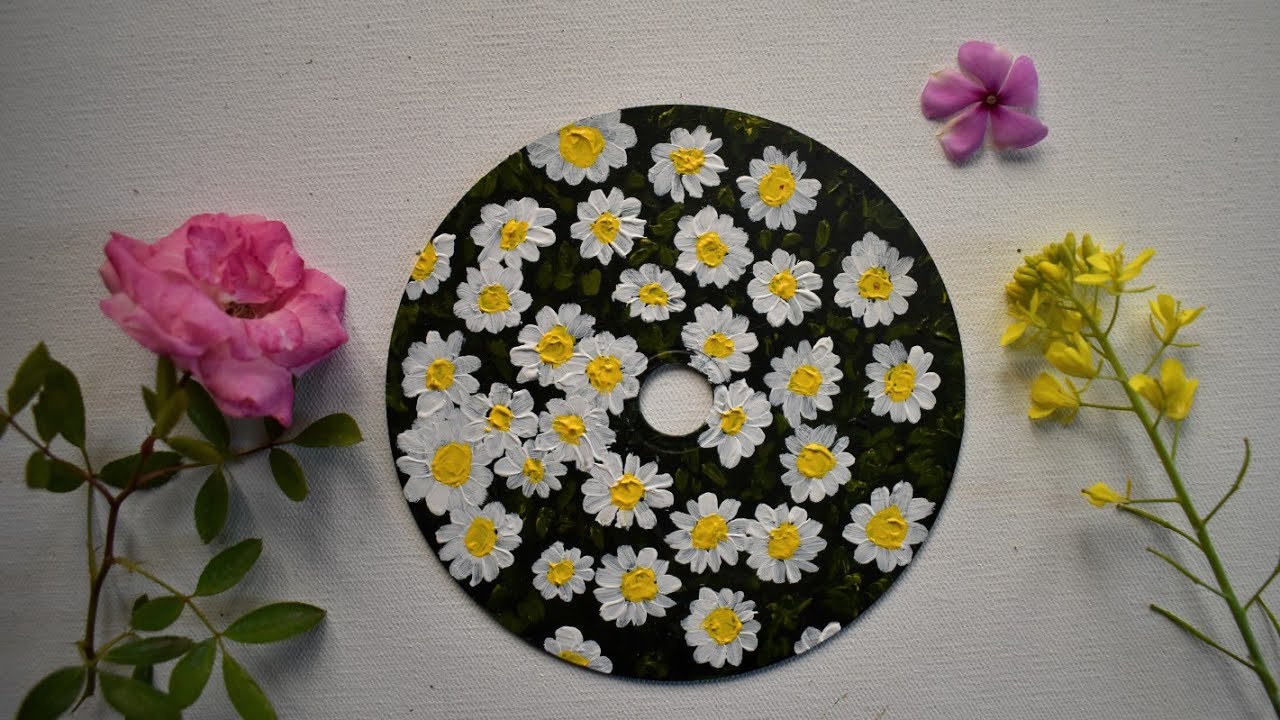 FLOWERS PAINTING || CD ART || STEP BY STEP TUTORIAL || DIY - YouTube