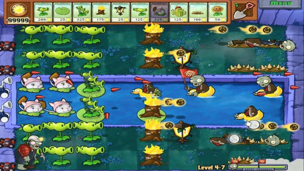Plants vs Zombies PVZ LEVEL 4 -7 - YouTube
