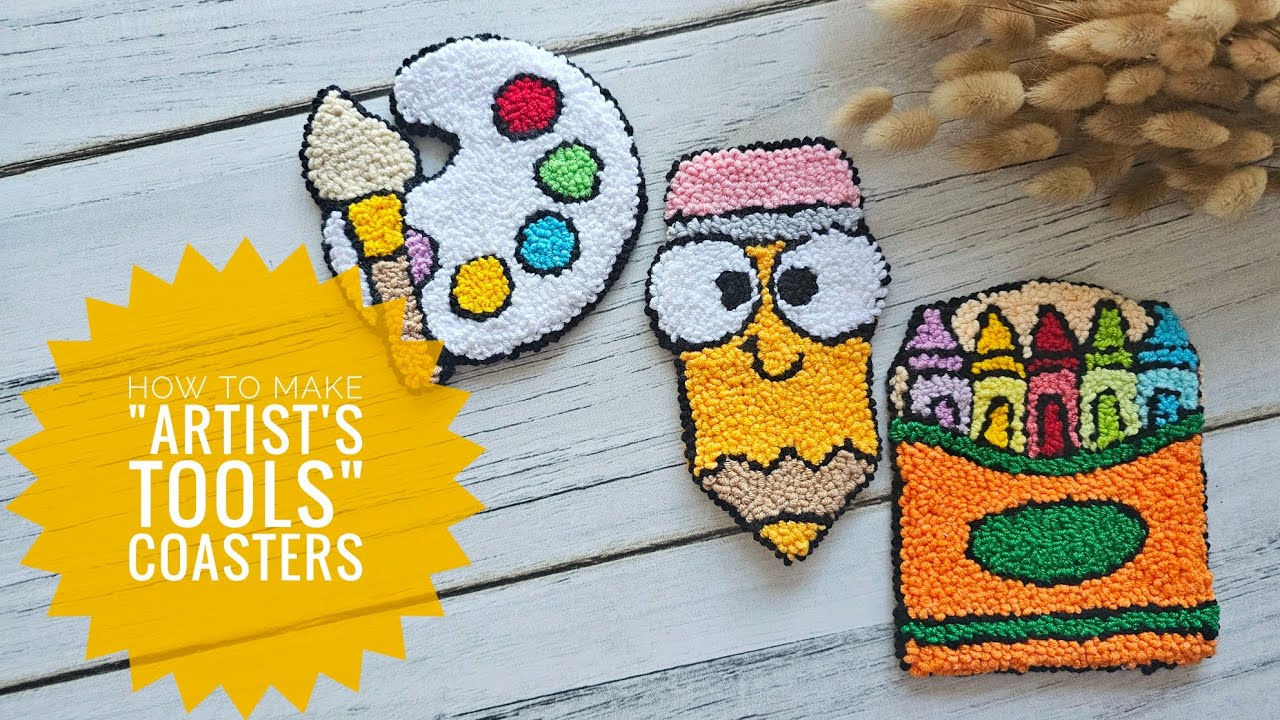 How to make punch needle "Artist's tools" coasters. - YouTube