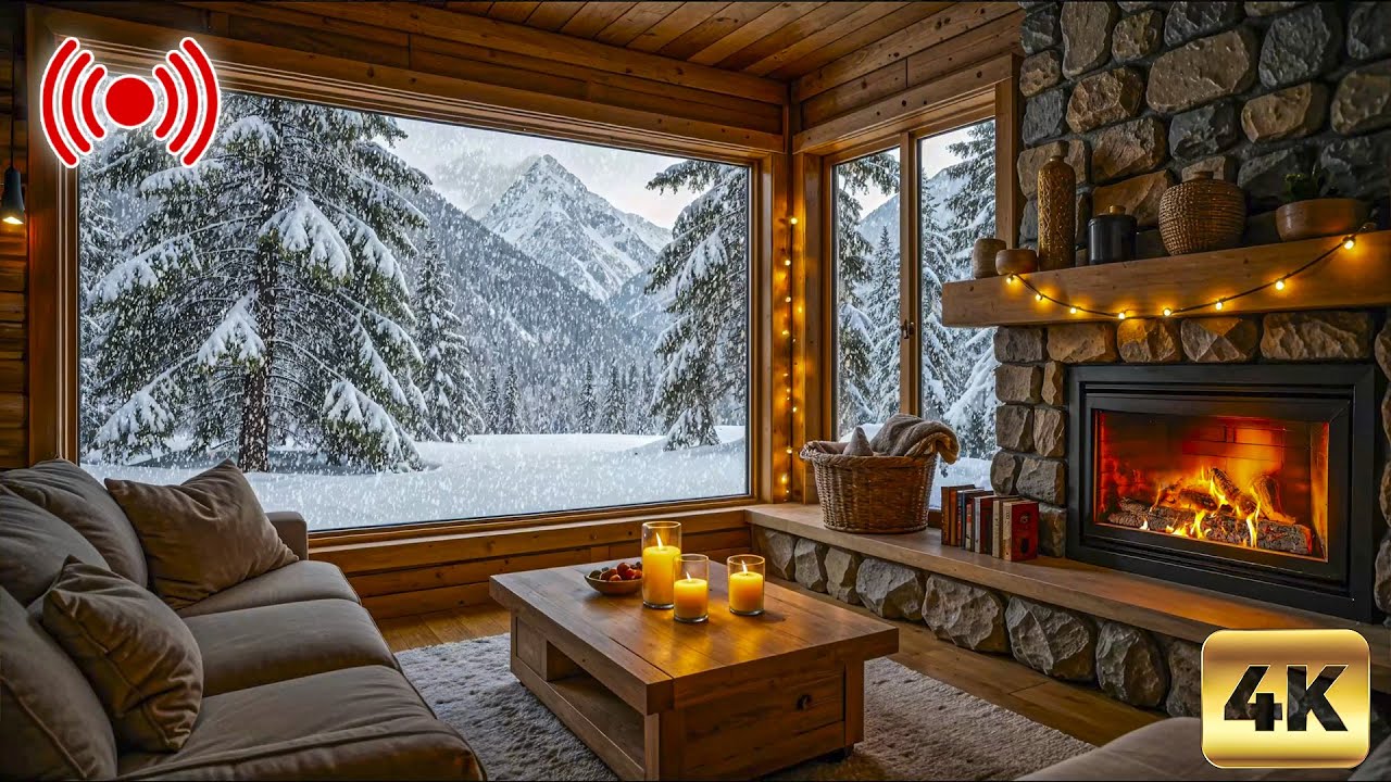 ️ Relaxing Winter Ambience: Snowfall and Fireplace Sounds for Cozy ...