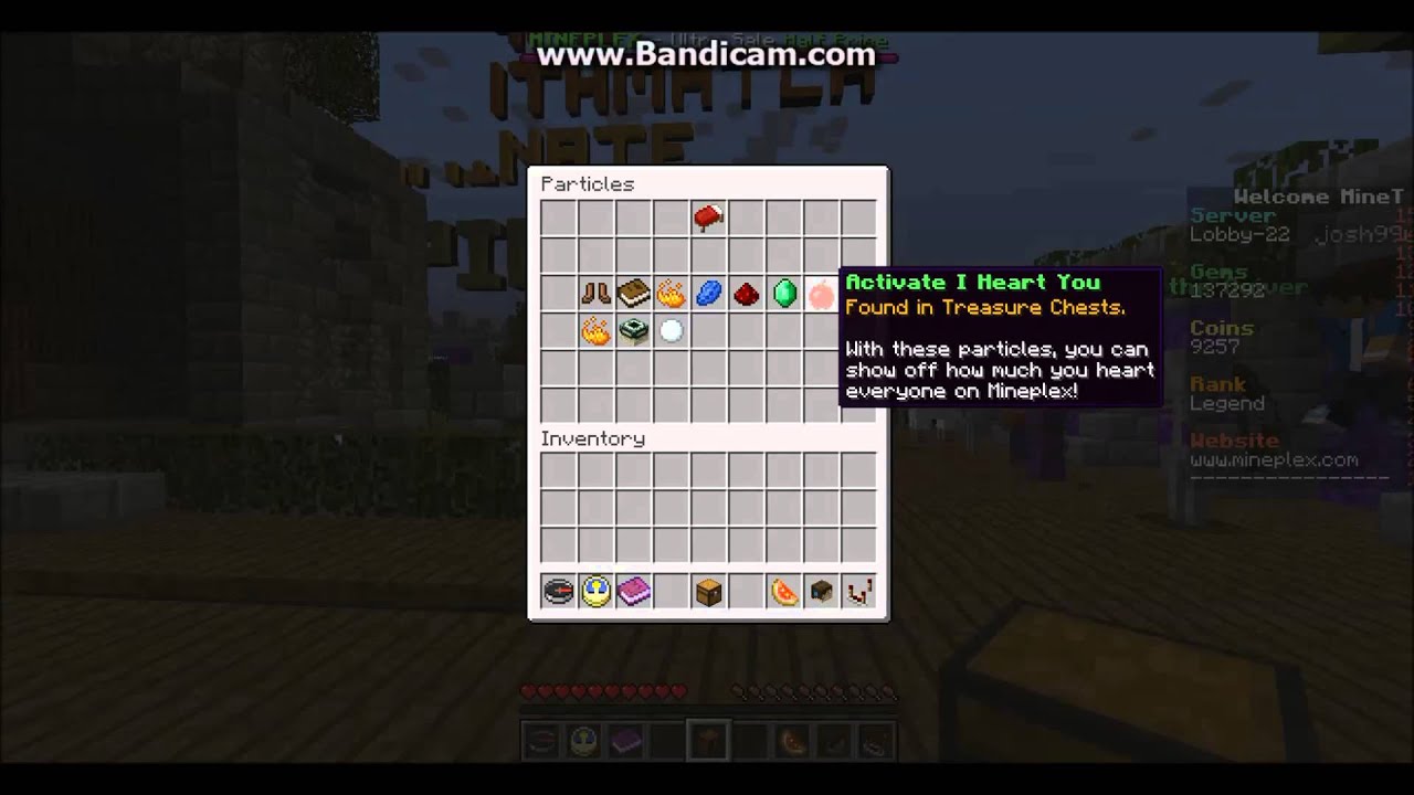 Mineplex Cosmetic Menu Showcase - Particles #7 I Heart You - YouTube