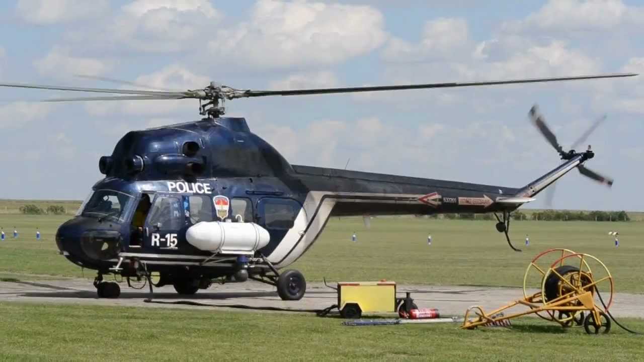 Mil Mi-2 patrol helicopter at Siófok-Kiliti airport, near Lake Balaton ...