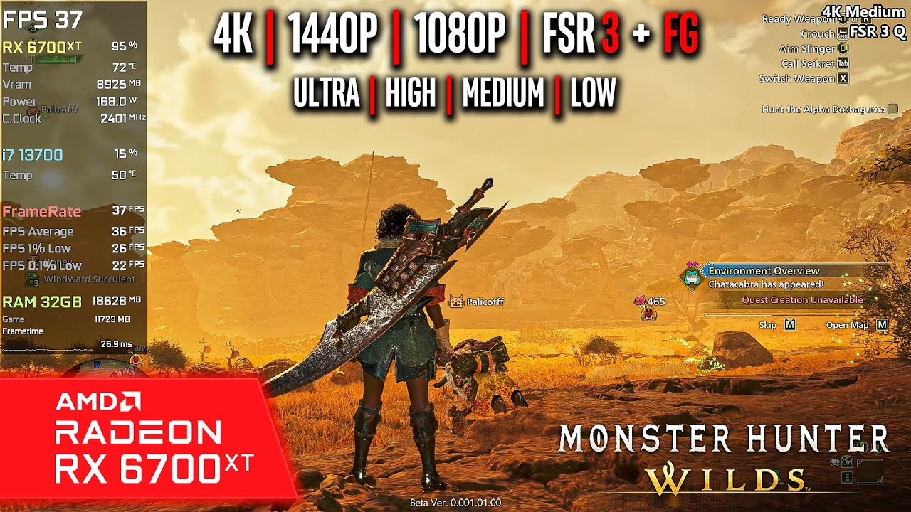 RX 6700 XT | Monster Hunter Wilds - 4K, 1440p, 1080p, FSR 3 + FG ...
