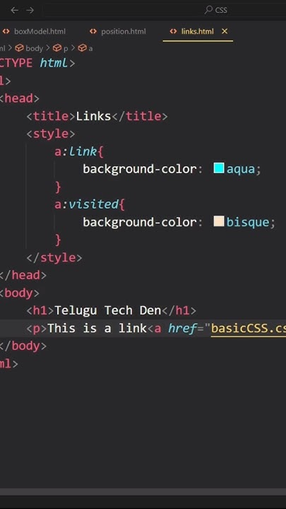 CSS LINKS IN detail explained in 30 seconds in Telugu #cssframework #css #cssfilters #htmlcss# ...