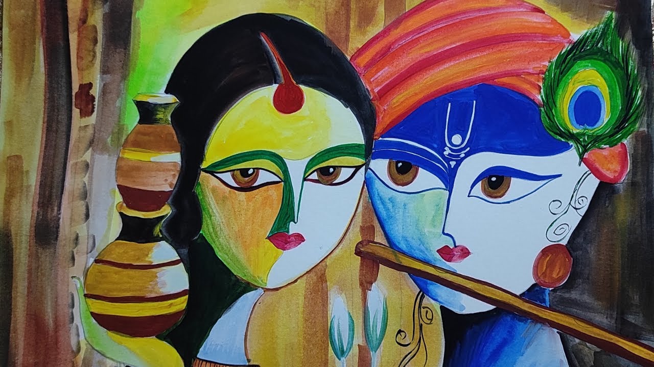 How to do Radhakrishnan modern Painting With Watercolor - YouTube