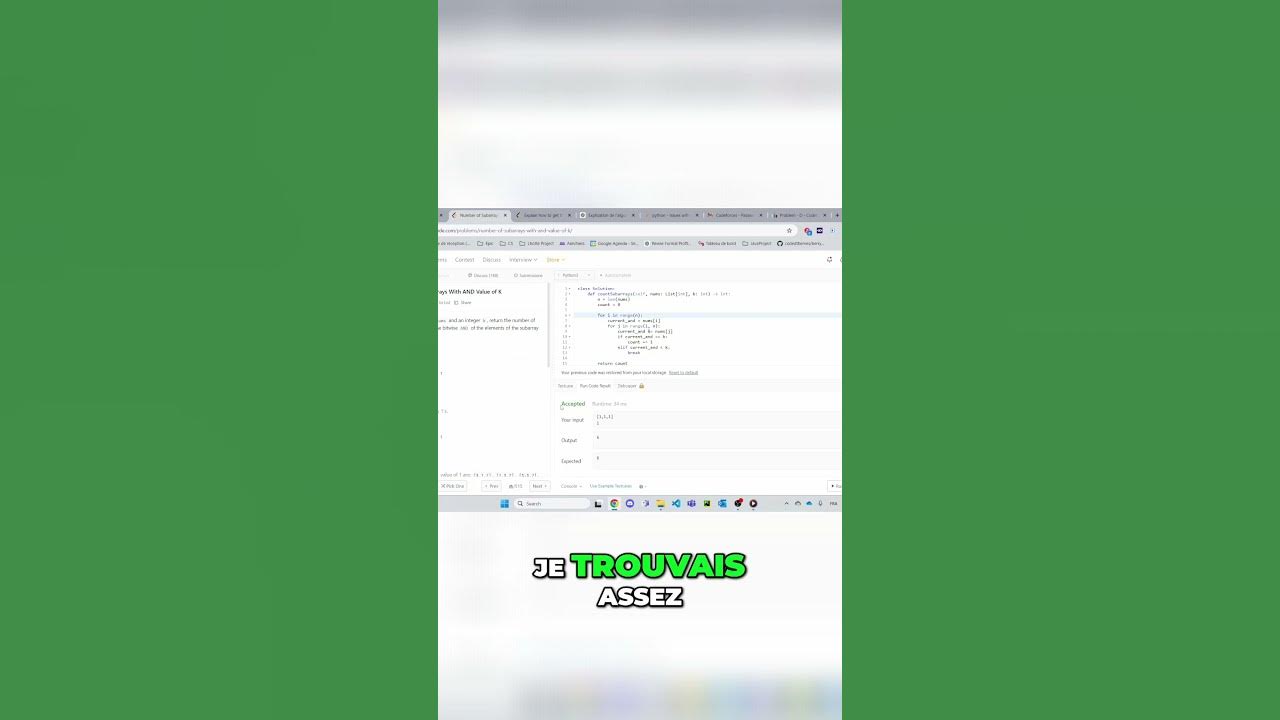 3209. Number of Subarrays With AND Value of K [Hard] [Leetcode] [FR] - YouTube