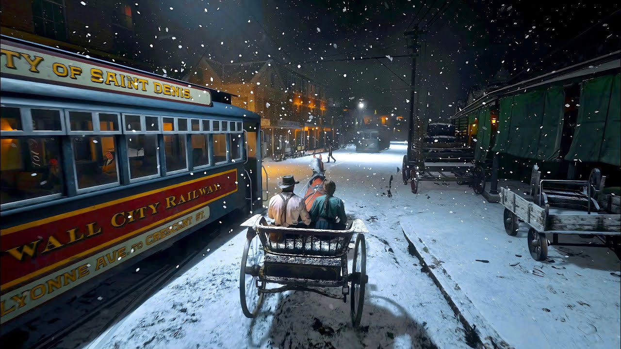 RDR2 Arthur walks with Mari in Saint Denis at night and in snowy ...