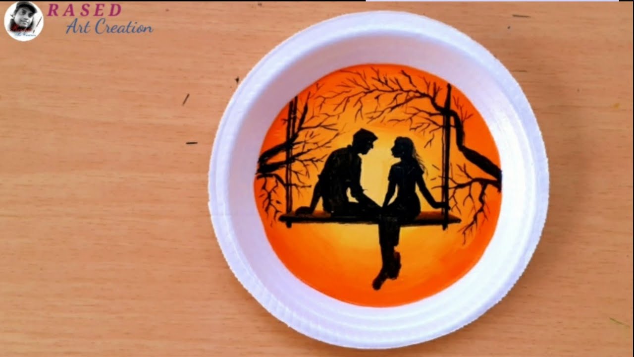 Febric painting on disposal plate/ valentine couple drawing easy for ...