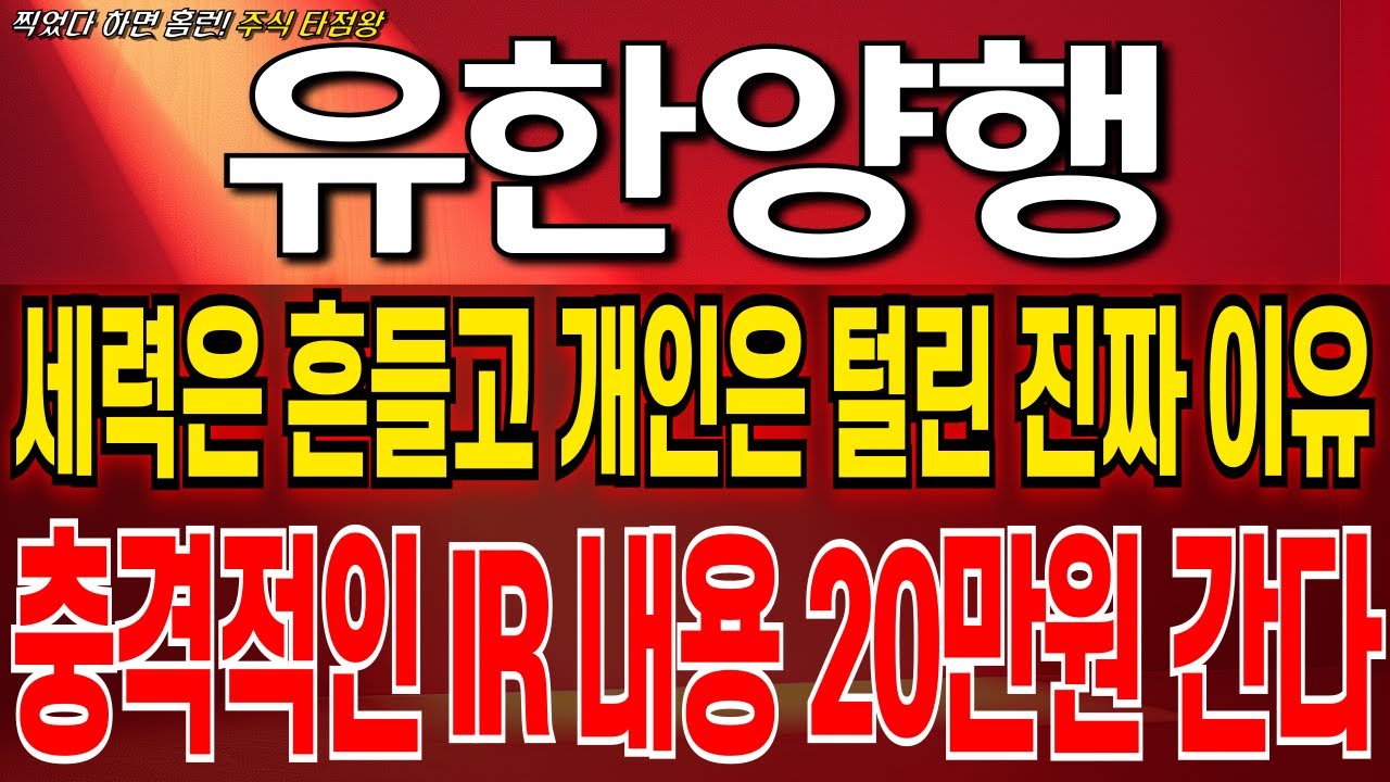 유한양행 주가 전망 긴급소식 충격적인 Ir 발표내용 의도적인 흔들기한 진짜 이유유한양행 주식 분석 유한양행 공매도 유한양행 목표가 유한양행 렉라자 Fda승인