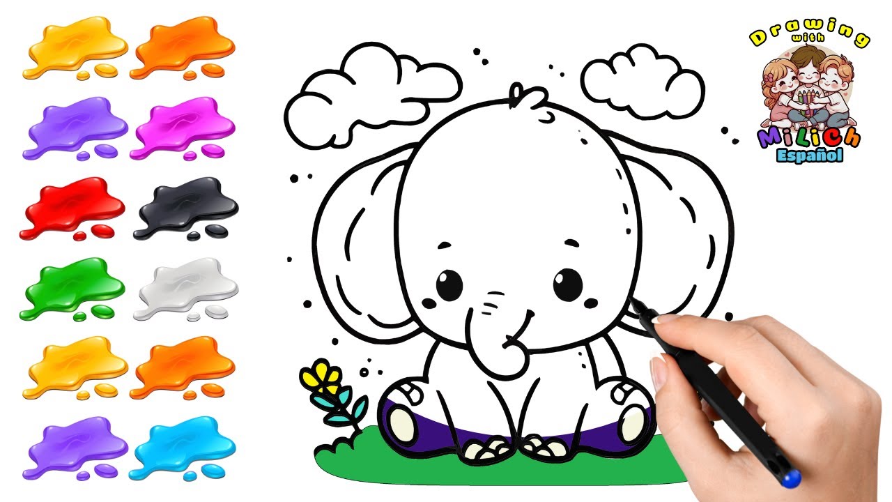 Pintando un elefante bebé paso a paso 🖍️🐘 elefantito | Arte fácil para ...