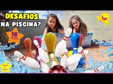 DESAFIO NA PISCINA BRINCANDO DE BOLICHE E COM SABONETE NA PISCINA - Compilado