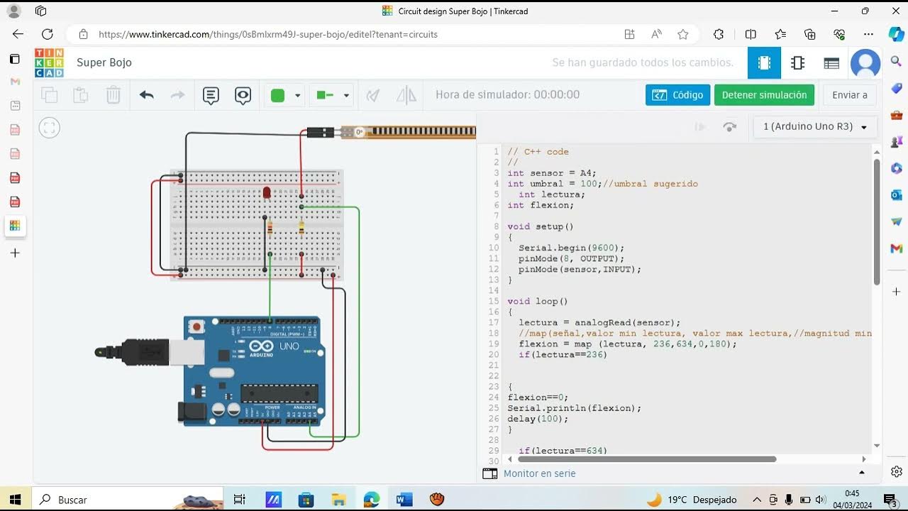 Circuito Arduino Sensor de flexión en Tinkercad trabajo IACC - YouTube