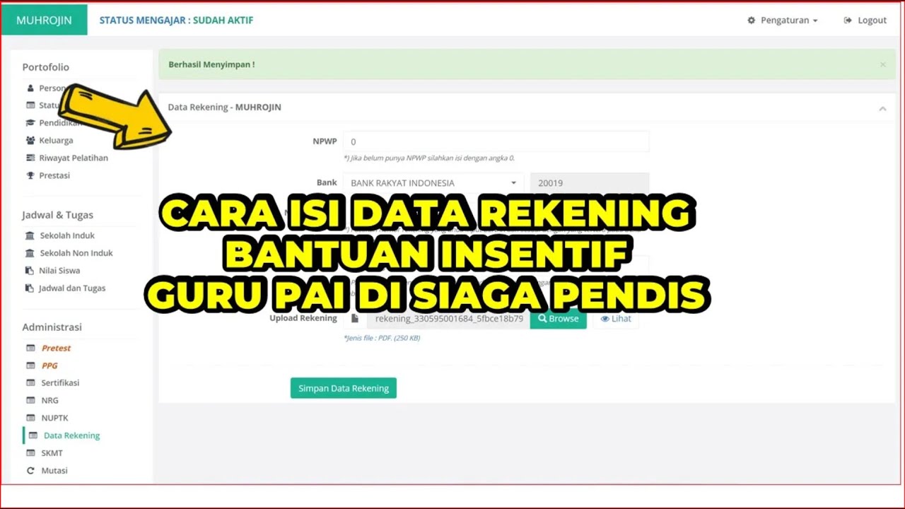 CARA ISI DATA REKENING DI SITUS SIAGA PENDIS BAGI GURU PAI PENERIMA ...