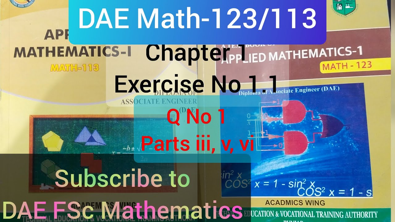 DAE Math-123/113 Ex # 1.1 Q No 1 Parts iii, v , vi First Year PBTE ...