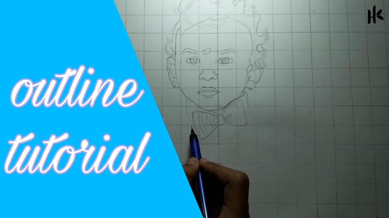 || How to outline a realistic portrait in grid lines || A2 size paper ...