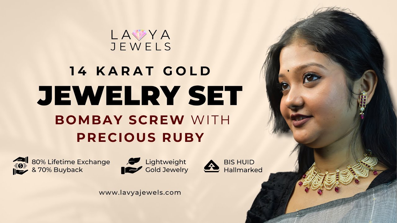 Gold Jewelry Set Necklace & Earring With Bombay Screw & Precious Ruby # ...