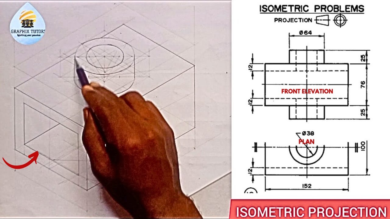 ISOMETRIC PROJECTION OF A HOLLOW PRISM FUSED WITH A HOLLOW CYLINDER IN ...