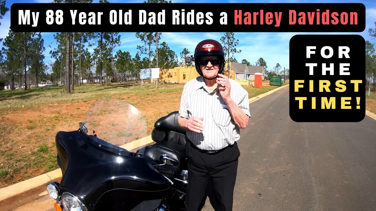 My 88 Year Old Dad Rides Harley Davidson for the First Time - YouTube