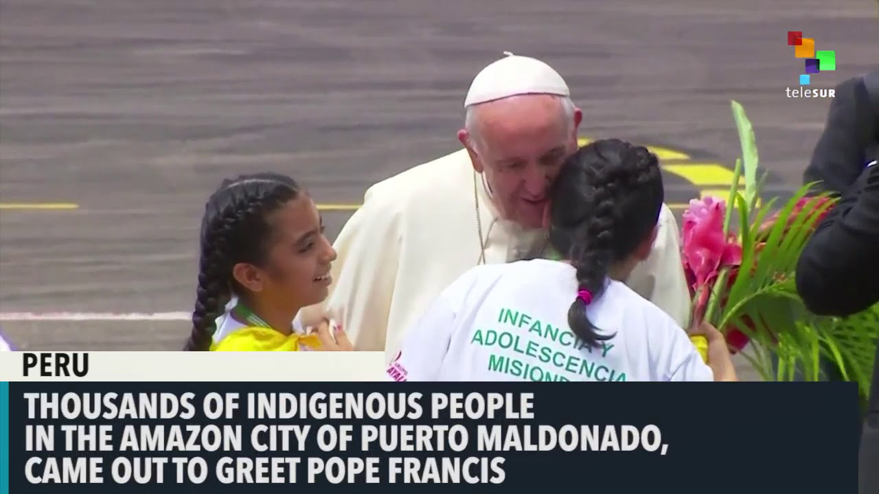 Pope Francis Lands in Peru's Amazon - YouTube