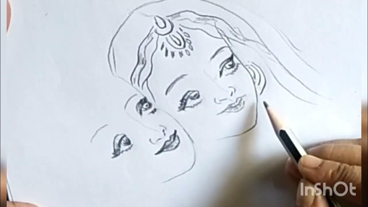 How to draw Lord Radha Krishna easy pencil sketch drawing , how to draw ...