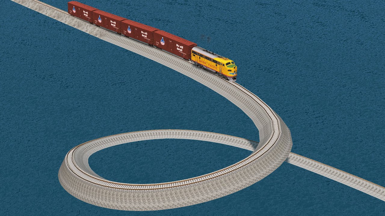 Train vs Impossible Loop Rail Bridge Crossing Deepwater - BeamNG.Drive ...