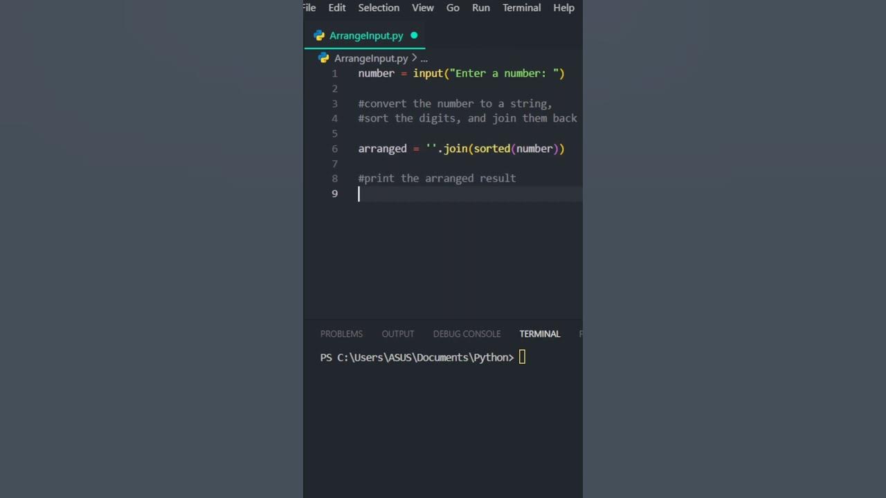 Arrange Digits in Order #python #coding #programming #shortvideo # ...