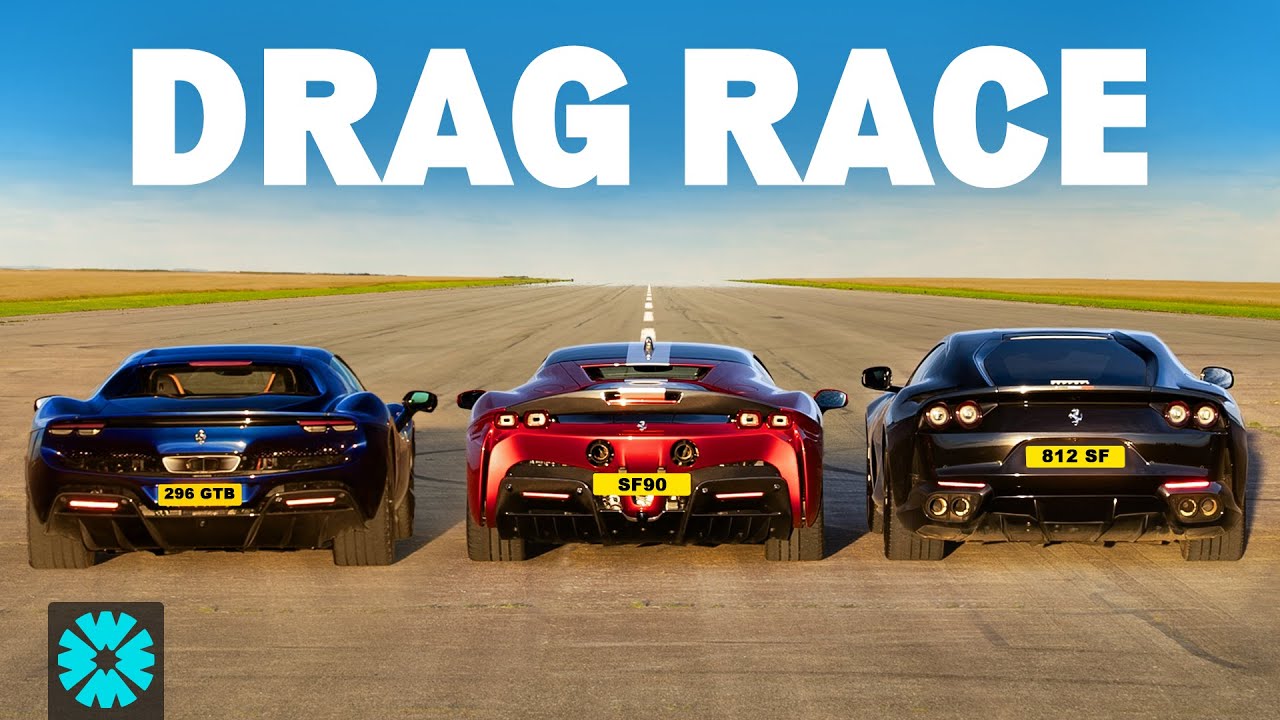 Ferrari SF90 v 296 GTB v 812 Superfast 1/4 MILE RACE - YouTube