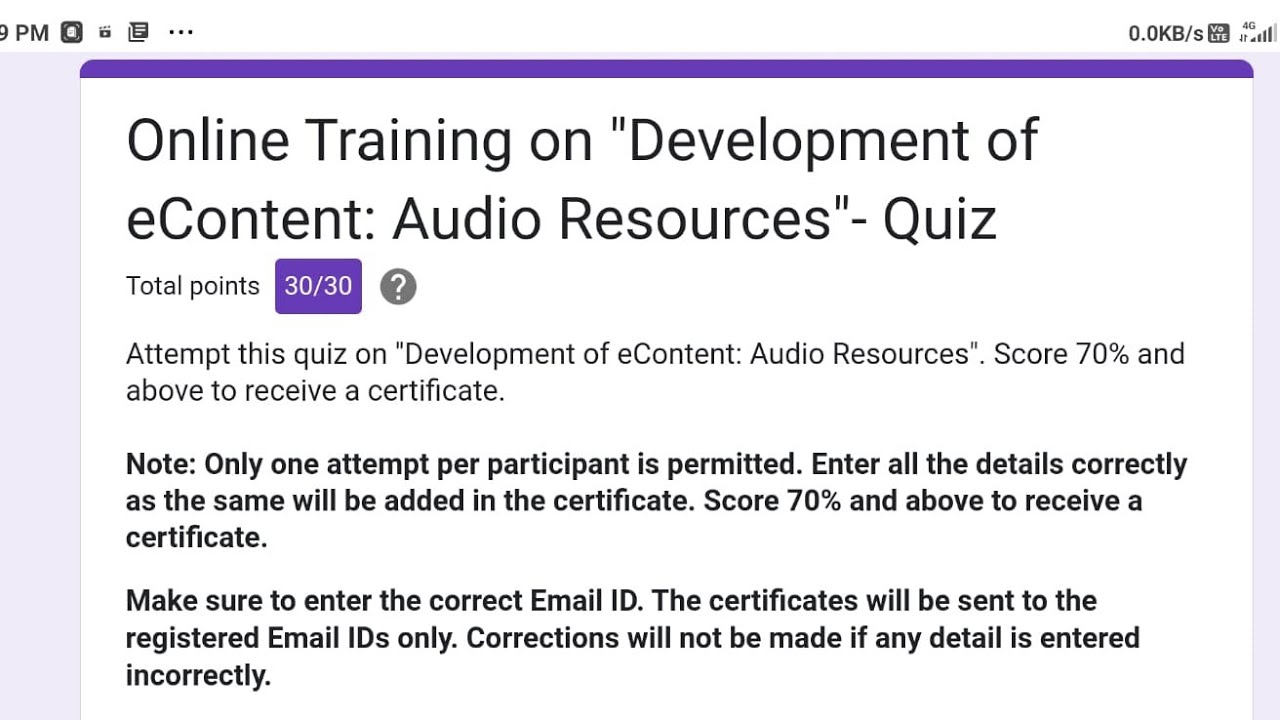 Online Training on “Development of eContent: Audio Resources”(Quiz ...
