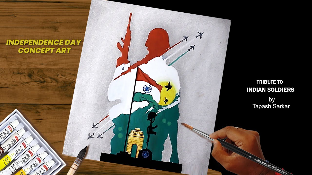 Independence Day Drawing with Watercolor || Watercolor & Soft Pastel ...
