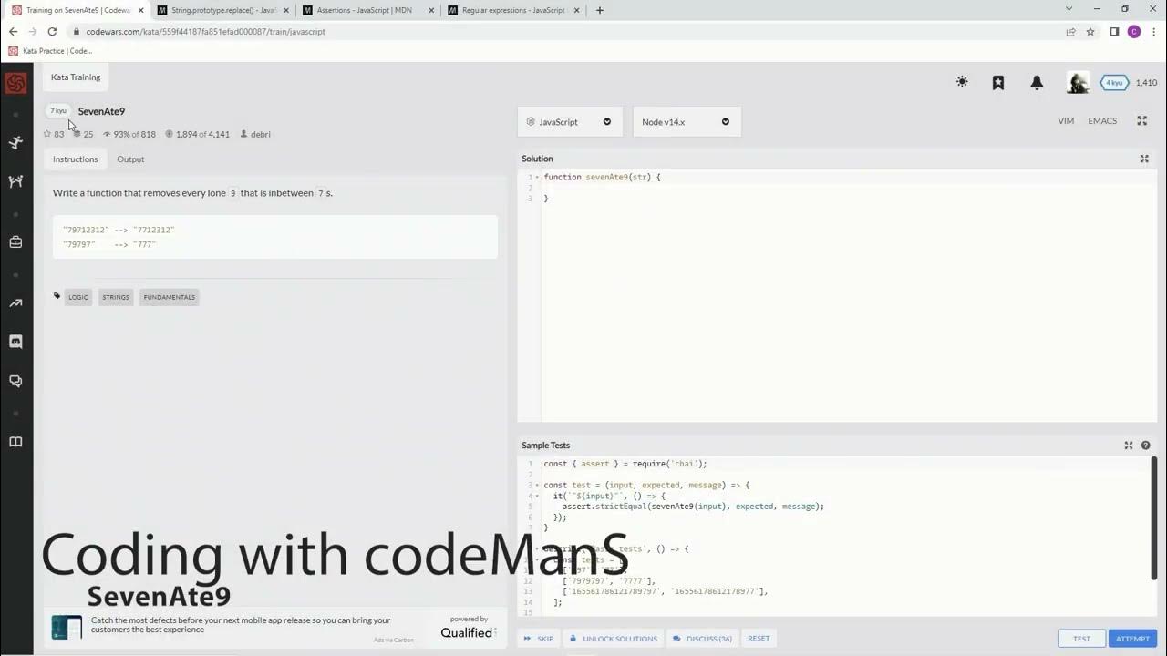 Codewars 7 Kyu Sevenate9 Javascript Youtube