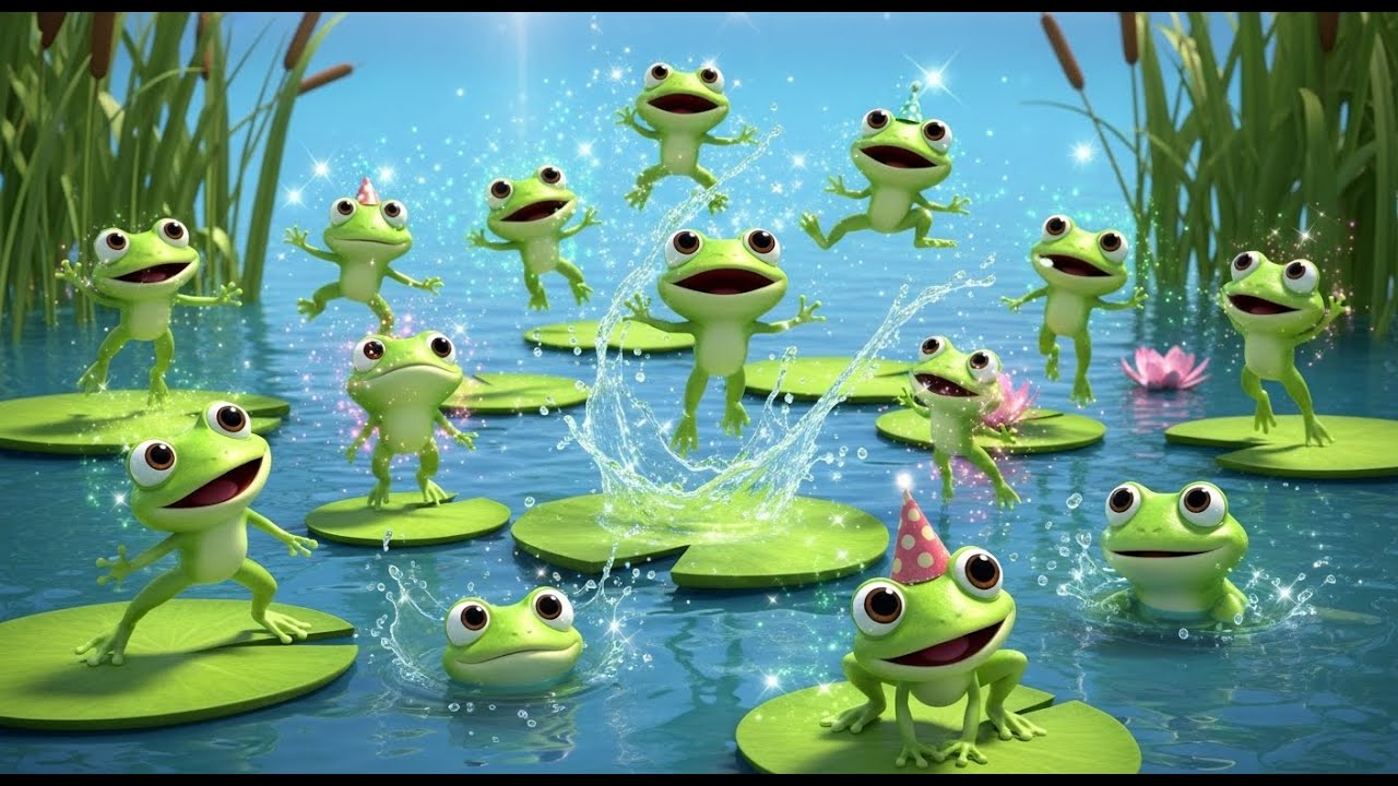 Ten Little Frogs Jumping in the Pond 🐸 | Learn Numbers for Kids | Fun ...