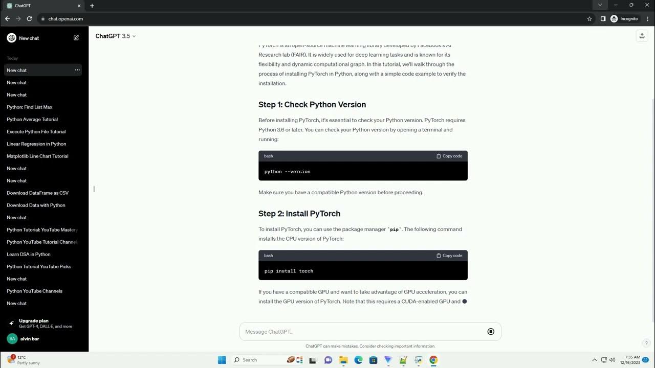 how to install pytorch library in python - YouTube