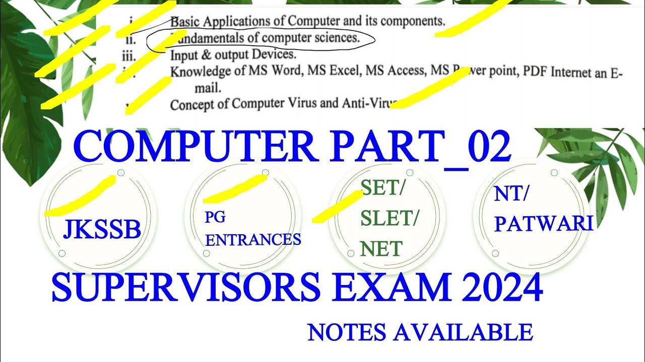 JKSSB EXAMS || SUPERVISORS EXAMS 2024 || COMPUTER PART_02@JKSSB EXAMS ...